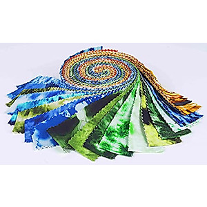 Soimoi 40Pcs Tie Dye Print Precut Fabrics Strips Roll Up 1.5x42inches Cotton Jelly Rolls for Quilting - Multicolor
