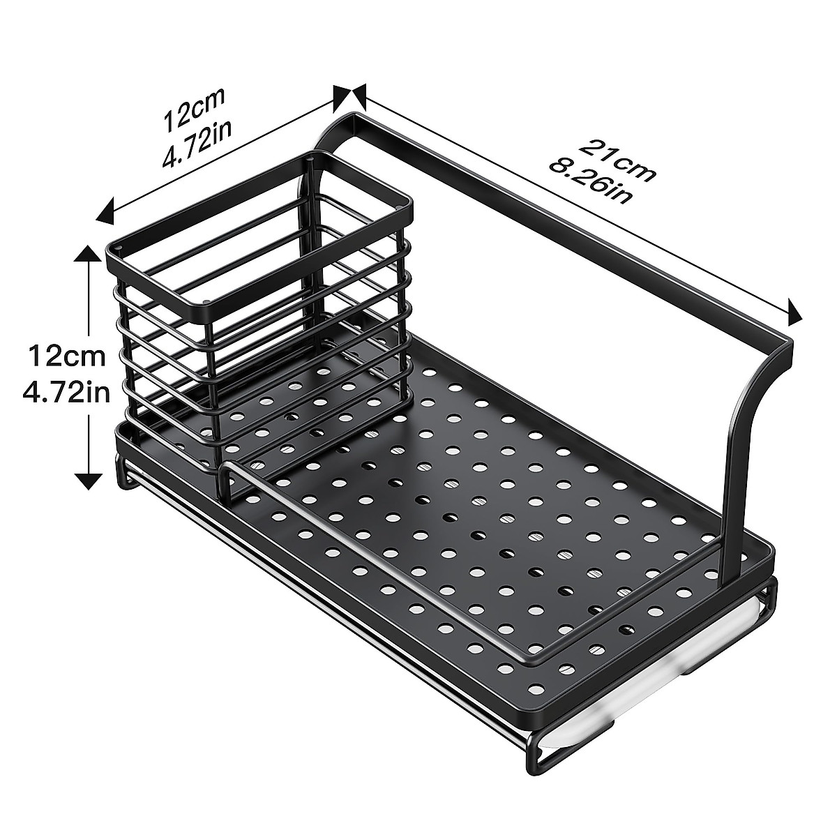 Nieifi Sink Caddy Organizer Countertop Sponge Brush Soap Holder with Drain Pan Stainless Steel for Kitchen Black