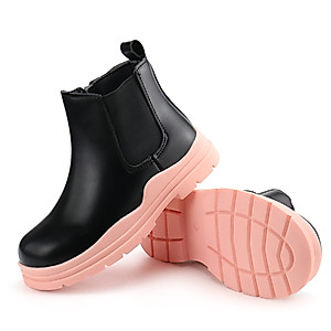 brooman Kids Chelsea Boots Boys Girls Ankle Boots Zipper Booties (6,Black Pink)