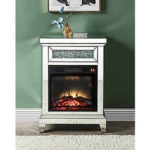 Acme Noralie Wooden Electric Fireplace with Drawer in Mirrored and Faux Diamonds