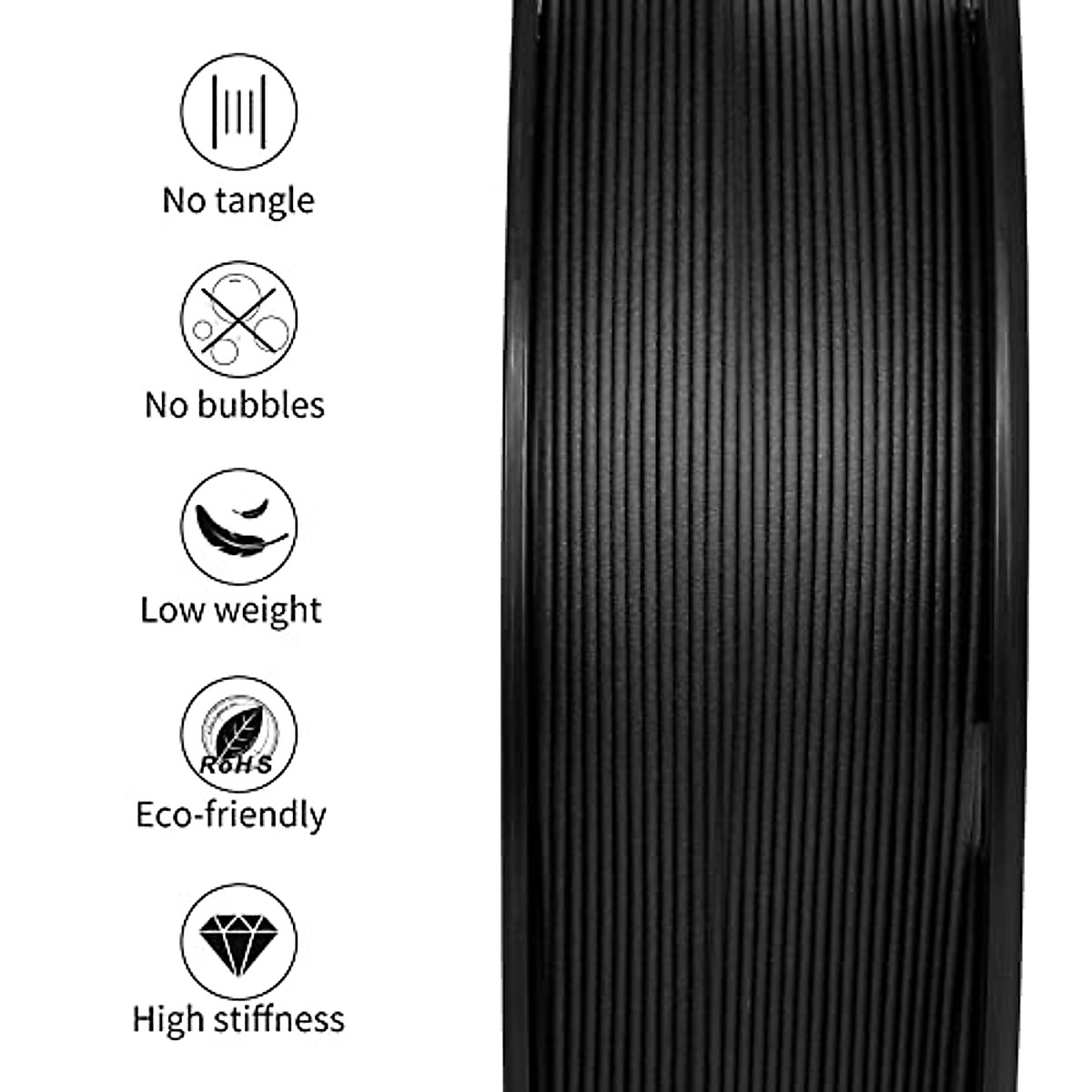 TRONXY Carbon Fiber Filament 1.75mm, Carbon Fiber PLA 3D Printer Filament, High-Accuracy +/- 0.05 mm, Carbon Black Pla Filament for Most 3D Printers, 1KG Spool(2.2 lbs)