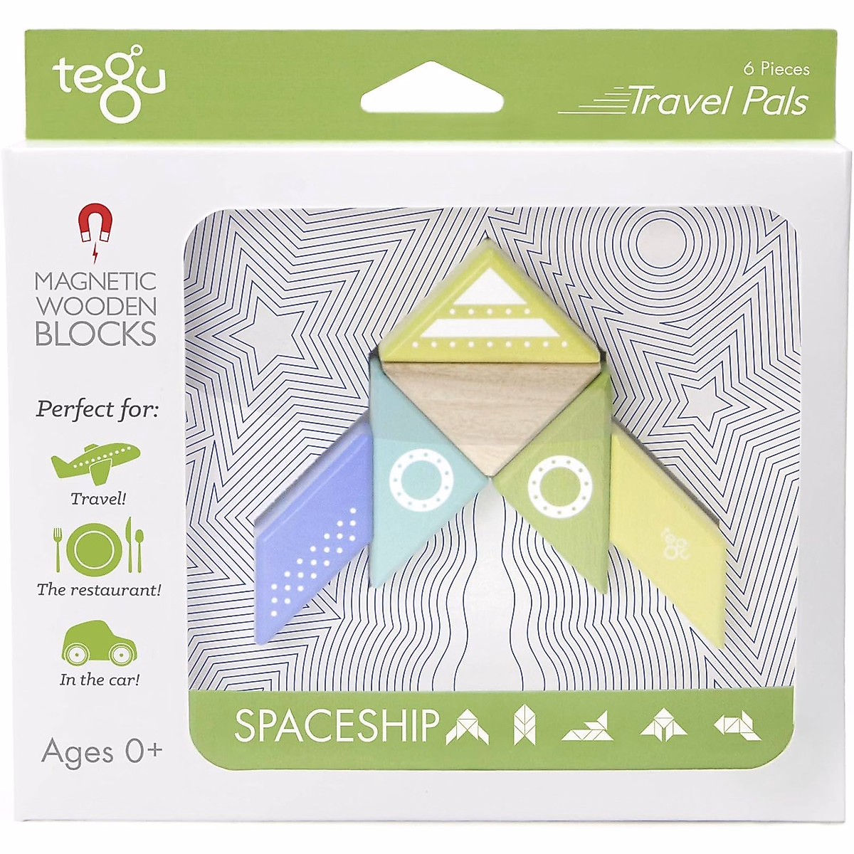 6 Piece Tegu Travel Pal Magnetic Wooden Block Set, Spaceship