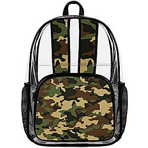 TropicalLife Camouflage Modern Camo Clear Backpack Heavy Duty PVC Transparent Backpack See Through Large Backpacks for Women Men