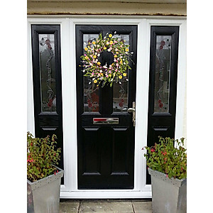 24Inch Artificial Daisy Flower Wreath -Spring Floral Wreath Fake Flower Wreath Spring/Summer Wreath for Front Door Home Decor