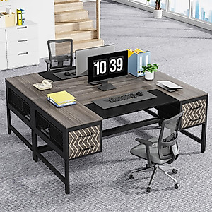 Tribesigns Home Office Desk with Drawers: 63" Computer Executive Desk with 4 Storage Drawers, Wood Farmhouse Study Writing Table, Herringbone Business Furniture for Home Office