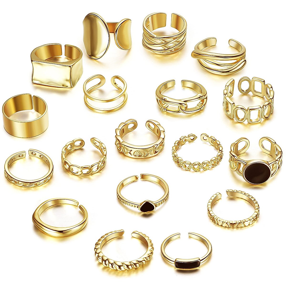 LOYALLOOK 18Pcs Vintage Knuckle Rings for Women Adjustable Chunky Rings Set Cute Finger Rings Pack Gold Tone