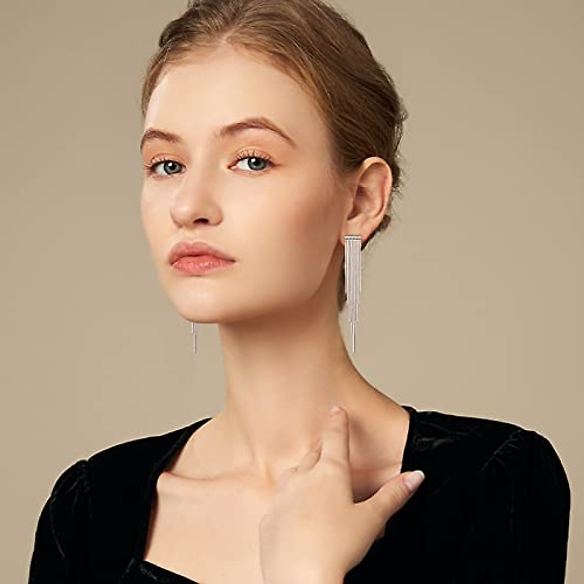 Ritach 925 Silver Tassel Earrings for Women Hypoallergenic Long Chain Dangle Statement Earrings for Prom Wedding