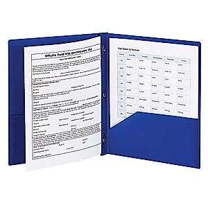 Smead Poly Two-Pocket Folder, Three-Hole Punch Prong Fasteners, Letter Size, Blue, 3 per Pack (87731)