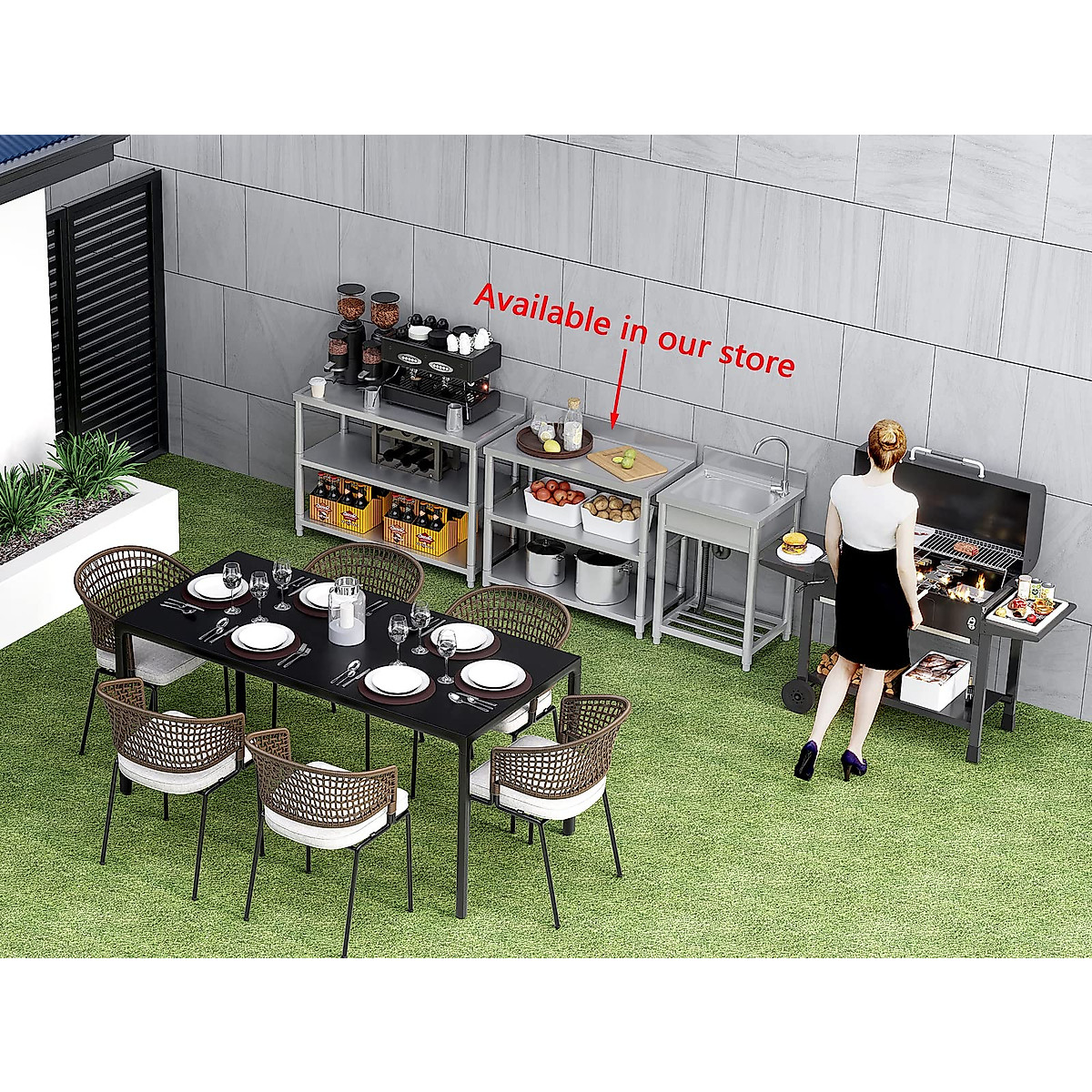 Free Standing Stainless-Steel Single Bowl Commercial Restaurant Kitchen Sink Set w/Faucet, Prep & Utility Washing Hand Basin w/Storage Shelve, laundry tub for Indoor Outdoor (22in)