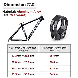 Azarxis Bike Seat Post Clamp Aluminum Alloy Quick Release Bicycle Seatpost Tube Clip 28.6mm 31.8mm 34.9mm for Mountain Bike Road Bike Fixie Gear Track Bike Folding Bike DH MTB BMX (Black - 31.8mm)