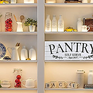 White Pantry Sign Canvas Wall Art Classic European Style Print Rustic Pantry Signs for Kitchen Farmhouse Pantry Door Kitchen Decorations above Cabinets 8x24 inches Pantry Open 24/7 Hanging Wall Decor