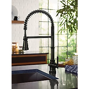 Moen Paterson Matte Black One-Handle Spring Pulldown Kitchen Faucet with Power Boost for a Faster Clean, Kitchen Faucet with Pull Down Sprayer for Bar, RV, S72103BL