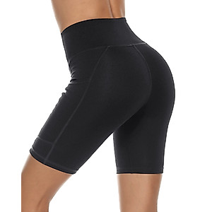 Stelle Womens High Waist Biker Cycling Fitness Gym Running Volleyball Workout Yoga Shorts (Medium, 8'' Black)