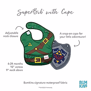 Bumkins Nintendo Bibs for Girl or Boy, SuperBib with Cape for Baby and Toddler 6-24 Months, Essential Must Have for Eating, Feeding, Baby Led Weaning Supplies, Mess Saving Catch Food, Legend of Zelda