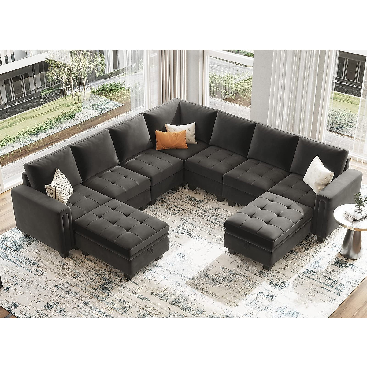 Belffin Velvet Long 2-Seat Module for Modular Sofa Sectional Couch Accent Armless 2 Seater Sofa Couch Chair Modern Fabric Grey