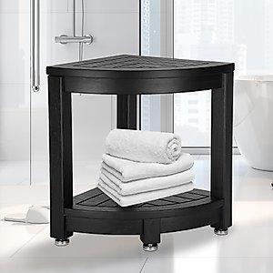 Teak Corner Shower Seat for Inside Shower Waterproof, Natural Teak Bathroom Shower Corner Bench Seat, Teak Shower Chair Seat, Shower Shaving Foot Rest with Adjustable Feet, Non-Slip for Halloween