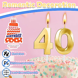 40th Birthday Candles for Cake,Gold Number Candles for Happy Birthday Cake Toppers,Birthday Decorations for Women Men Party Anniversary Wedding