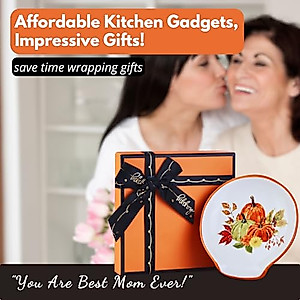 Autumn Spoon Rest - Fall Kitchen Decor, Fall Pumpkin Spoon Rest for Stove Top, Ceramic Autumn Utensil Holder for Holiday, Farmhouse Thanksgiving Decorations Indoor Home Counter, Ready Made Gift Boxes