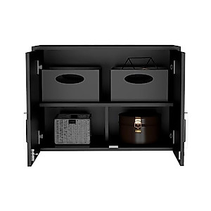 Wall Storage Cabinet Lions, Three Interior Shelves, Double Door-Black