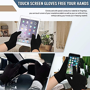 Winter Warm Beanie Hat Touchscreen Gloves Set, Soft Skull Cap Gloves Set for Men and Women with Warm Knit Fleece Lined