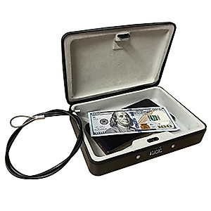 Portable Safe Lock Box Home Security with Resettable Combination Lock Steel Case Black Hotel safe with Cable