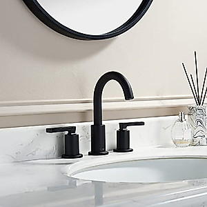 Roffenny 8 inch Widespread Bathroom Faucets, 2-Handle Matte Black Bathroom Sink Faucets for Sink 3 Holes, 360 Degree Swivel High-Arc Spout, 8 in Spread Bath Vanity Sink Faucet, with Pop Up Drain