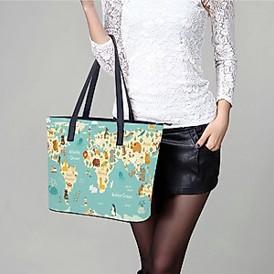 Womens Handbag World Map Leather Tote Bag Top Handle Satchel Bags For Lady