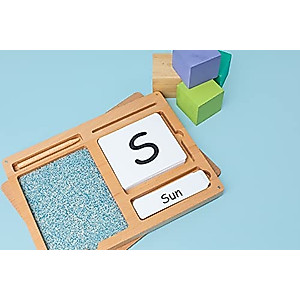 Montessori Sand Tray for Kids 3 4 5 6 Years Old Sand Writing Tray Learning Sensory Toy Educational Alphabet and Phonic Words Comes with Sand, Tray, Lid, 2 Sets of Flashcards, Stylus (Dark Blue)