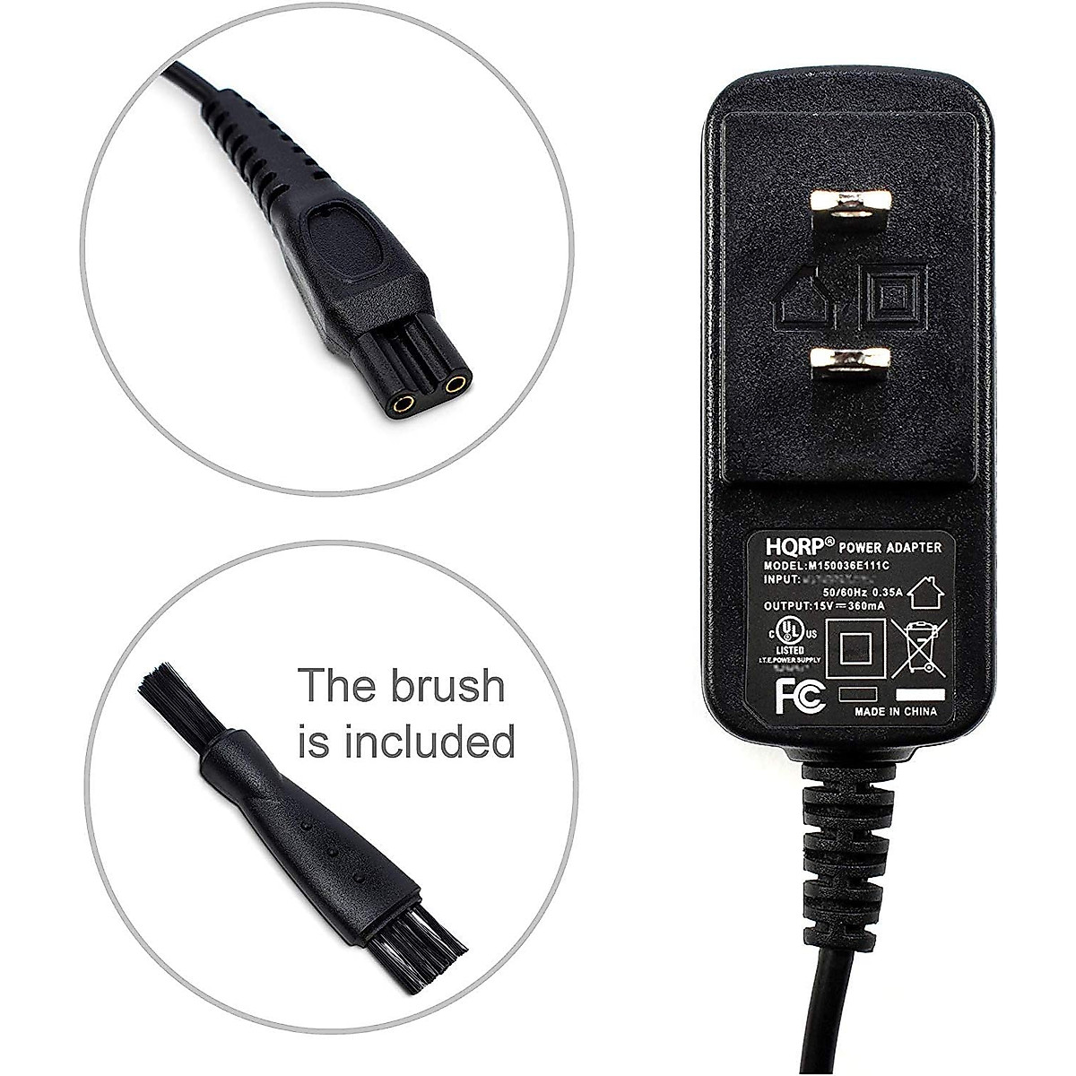 HQRP AC Adapter Compatible with Philips Norelco 422203623771 S9531 S9531/84 S9311 S9311/27 S9311/84 S9531/27 S8950 S5675 S5590 S5550 Shaver Power Cord Charger Adaptor + Cleaning Brush
