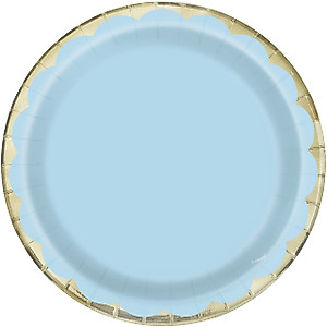 Unique Light Pastel Blue Scalloped Foil Stamping Paper Dinner Plates - 9", 10 Count - Perfect for Themed Parties and Celebrations