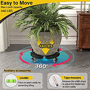 Goovilla Plant Stand with Wheels Heavy Duty, 1Pack Adjustable 15-22 Plant Caddy with Lockable Caster Wheels 440LBS, Rolling Plant Stand/Dolly/Roller for Indoor Outdoor Large Planter, Flower Pot,Black