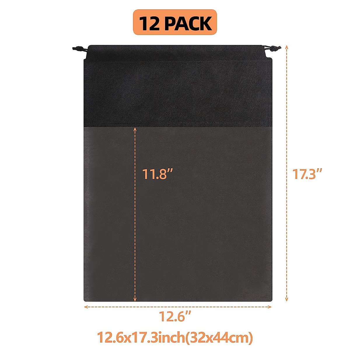 12 Pack Portable Shoe Bags for Travel Large Shoes Pouch Storage Organizer Clear Window with Drawstring for Men and Women Black