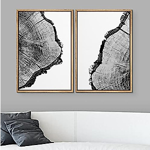 SIGNWIN Framed Wall Art Print Set Black & White Close Up Tree Ring Details Nature Wilderness Photography Modern Art Rustic Relax/Calm Multicolor for Living Room, Bedroom, Office - 24"x36"x2 Natural