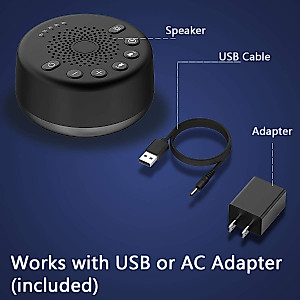 Easysleep Sound White Noise Machine with 25 Soothing Sounds and Memory Function 32 Levels of Volume and 5 Sleep Timer Powered by AC or USB for Sleeping Relaxation (Black-No Light)