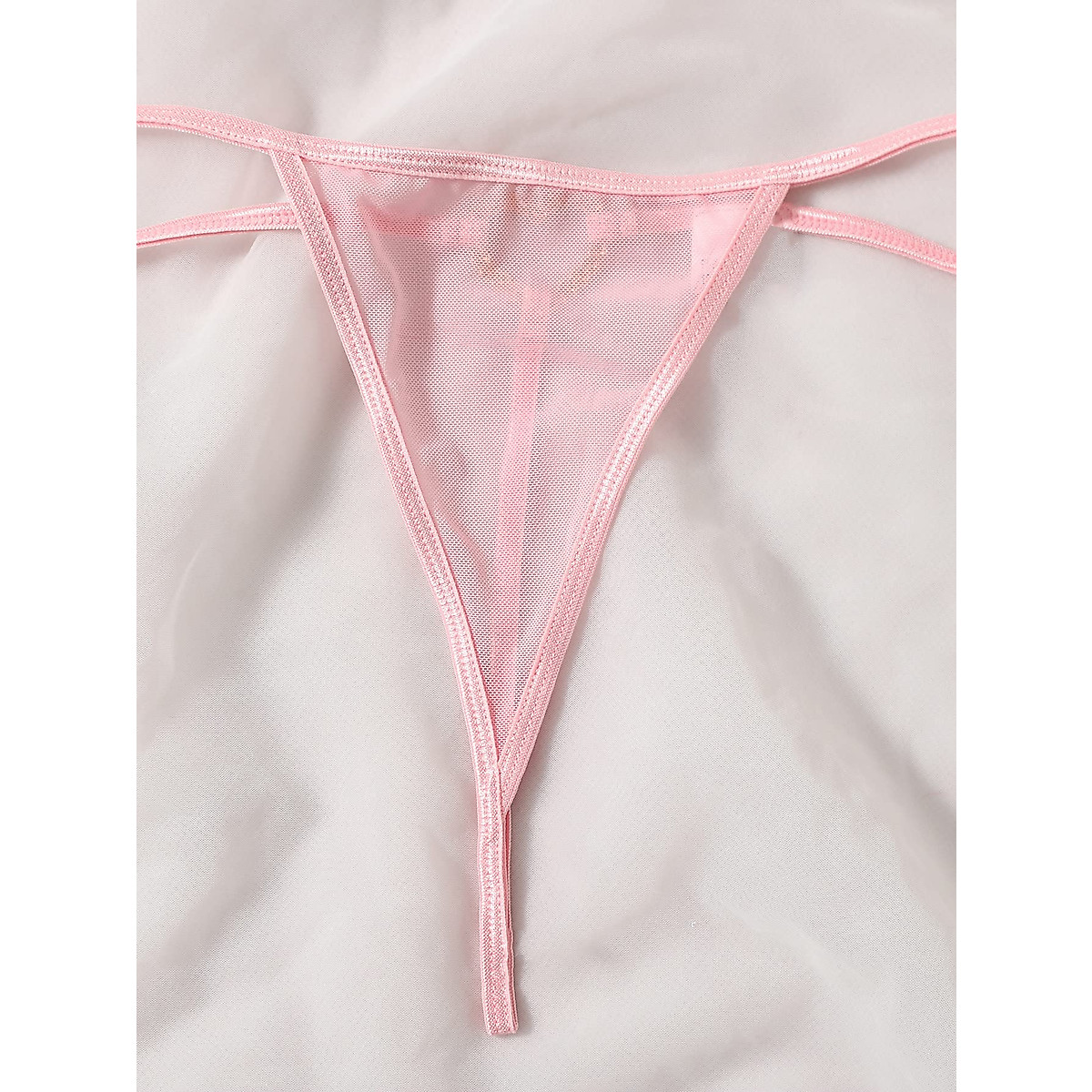 Verdusa Women's Rhinestone Mid Rise Mesh Thong Underwear Hipster Pink L