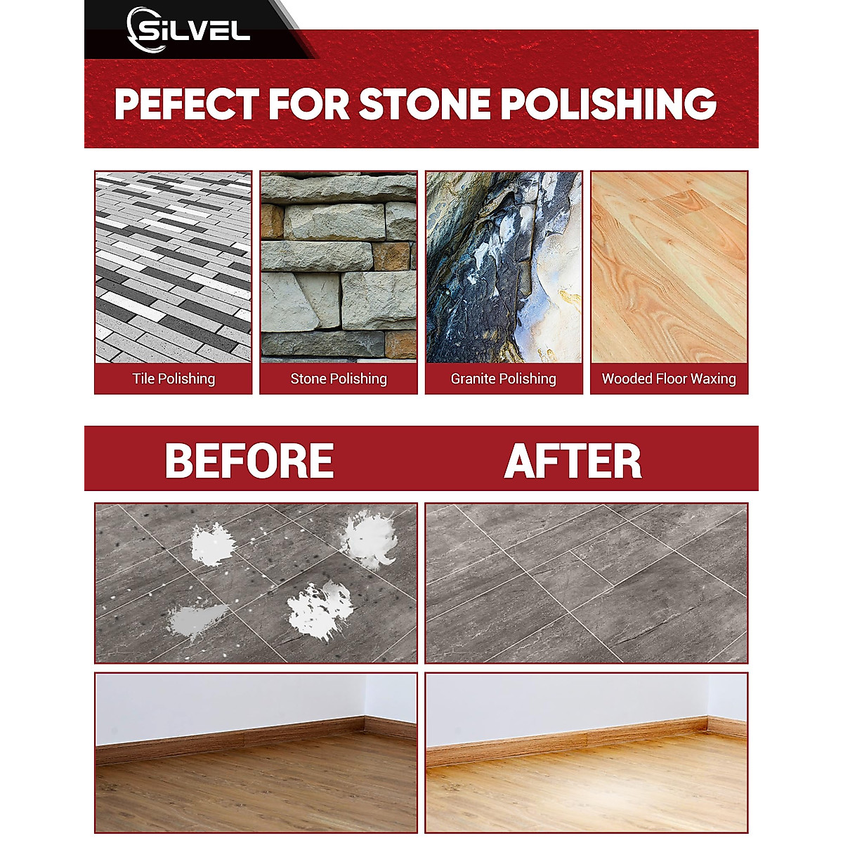 SILVEL Wet Polisher, 860W/110V 6 Variable Speed Granite Polisher with Diamond Polishing Pads , Concrete Polisher, Stone Polisher for Granite/Marble/Concrete/Stones