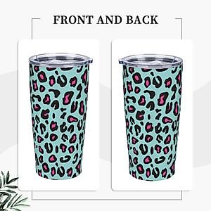JASROTAO Blue Pink Leopard Tumbler,Leopard 20oz Stainless Steel Insulated Travel Tumbler,Travel Coffee Mug with Lid and Straw Water Bottle Drink Tumbler Cups Gifts for Women Men Lovers