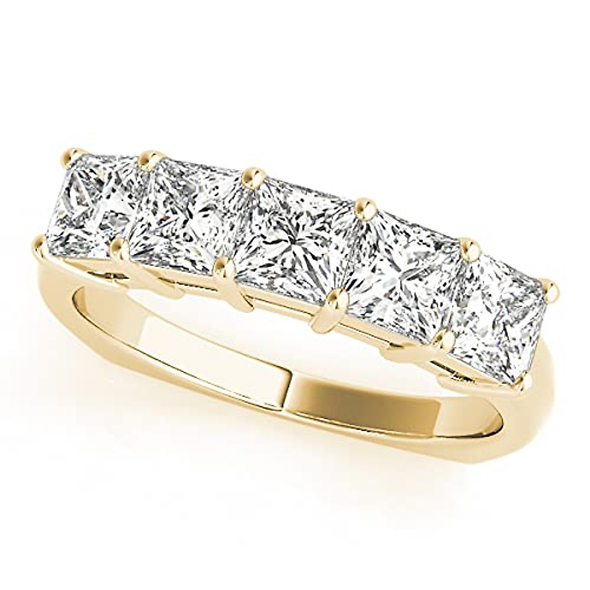1 Carat 14K Yellow Gold Round 7-Stone Diamond Wedding Anniversary Stackable Ring Band Luxury Collection (D-E Color VS1-VS2 Clarity)