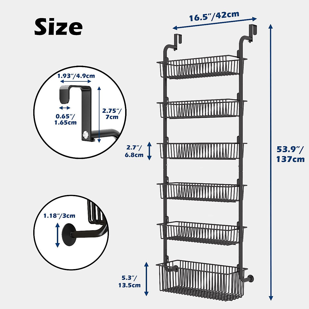 COVAODQ 6-Tier Pantry Door Organization and Storage Over the Door Pantry Organizer Metal Hanging Kitchen Spice Rack Can Organizer