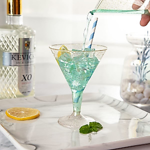 Liacere 24 Pack Gold Plastic Martini Glasses - 6.25oz Disposable Cocktail Glasses - Plastic Margarita Glasses Perfect for Wedding & Party