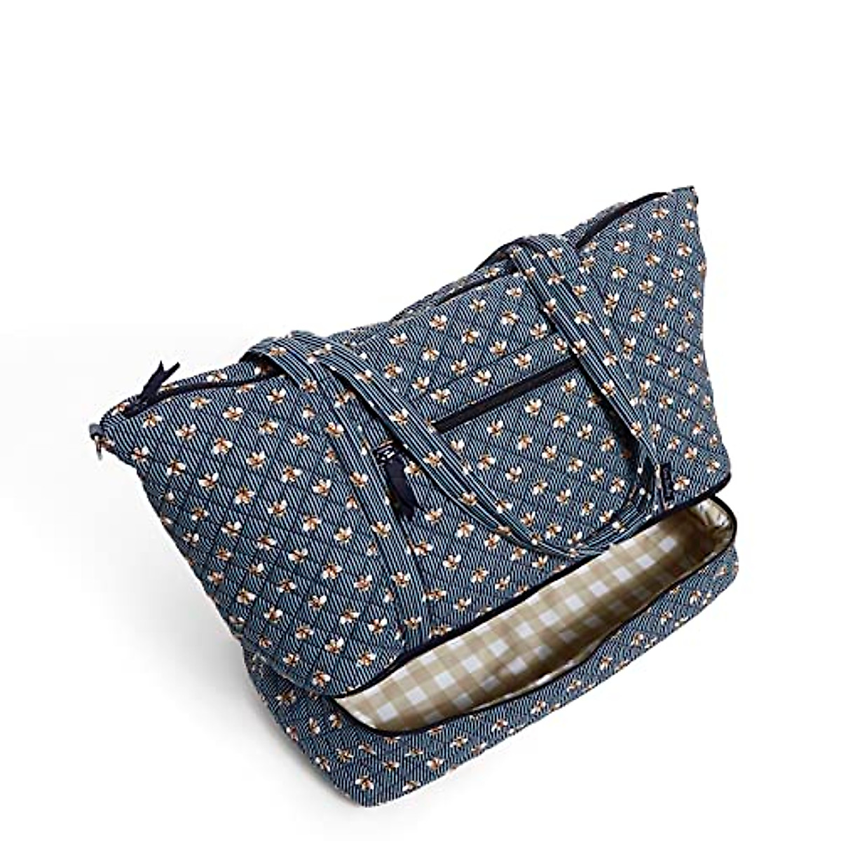 Vera Bradley Women's Cotton Deluxe Travel Tote Travel Bag, Bees Navy - Recycled Cotton, One Size