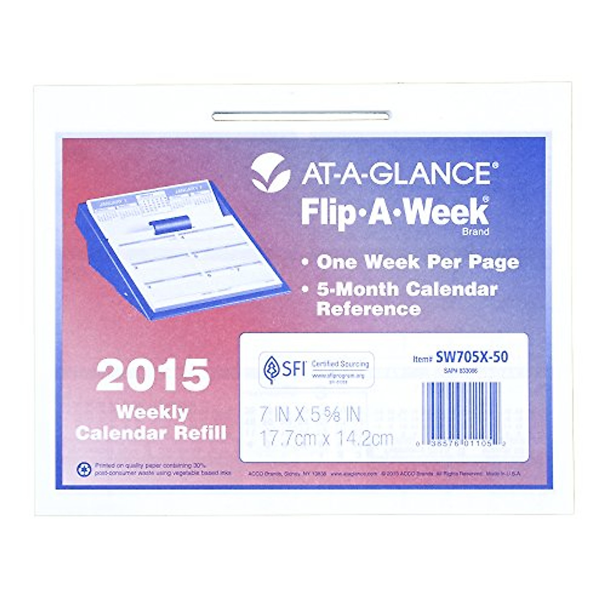 AT-A-GLANCE Flip-A-Week Desk Calendar Weekly Refill 2015, 5.62 x 7 Inch Page Size (SW705X-50)