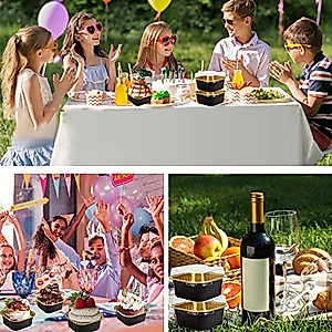 50 Pcs Mini Square Baking Cups with Lids,5oz Aluminum Foil Mini Cake Pans with Lids,Disposable Ramekins Cake Pans,150ml Dessert Cups Cupcake Pans for Wedding Birthday Party,Black Gold