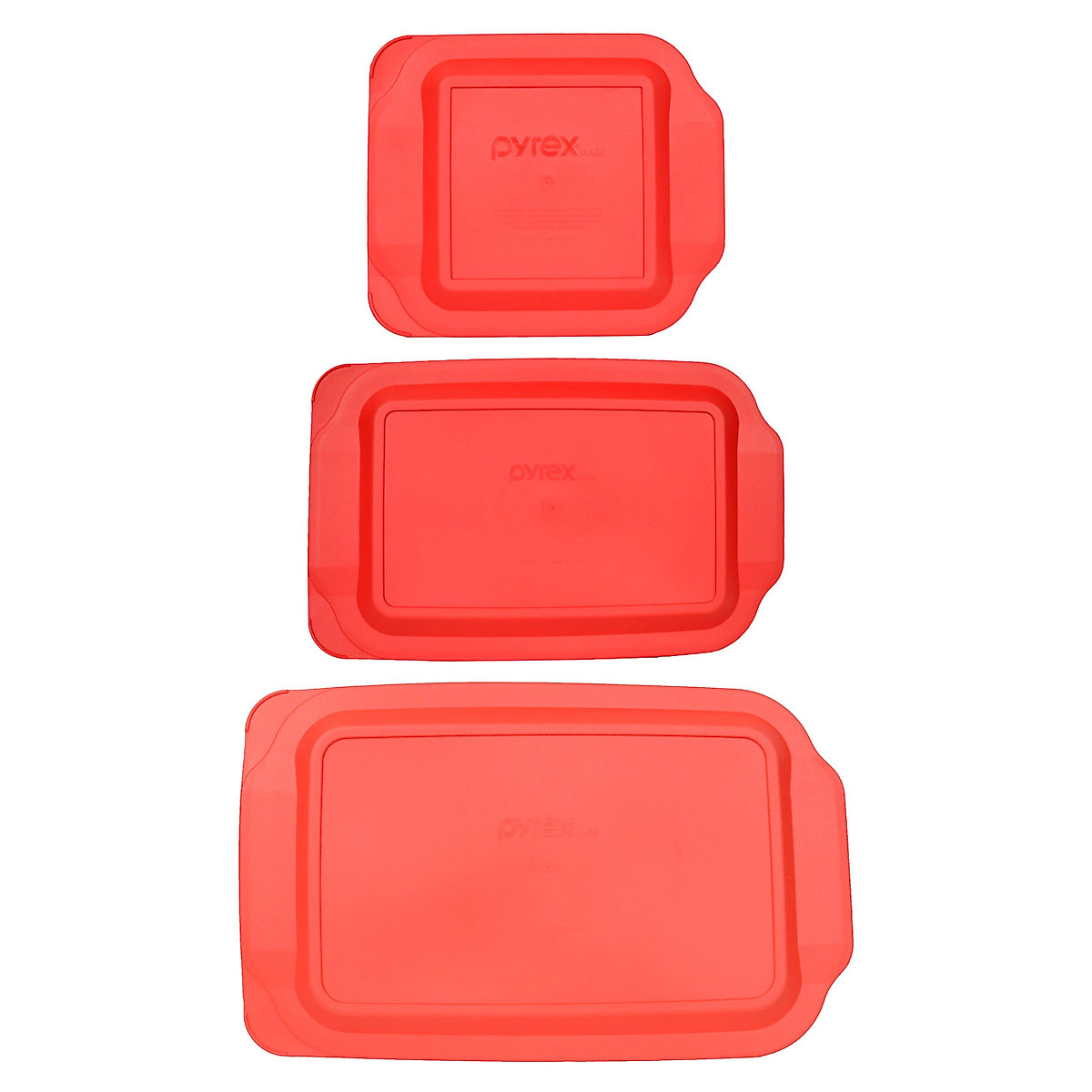Pyrex (1) 234-PC 4qt & (1) 233-PC 3qt & (1) 222-PC 2qt Red Plastic Replacement Baking Dish Lids