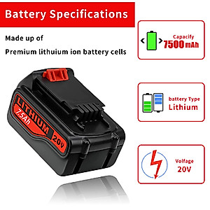 BATTOOL Upgraded 7500mAh 20V LBXR20 Replacement Battery for Black and Decker 20V Lithium Battery LB20 LBX20 LBXR2020-OPE LBXR20B-2 LBX4020