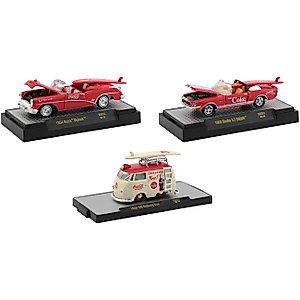 Coca-Cola Bathing Beauties Set of 3 Cars with Surfboards Release 2 Limited Edition to 6980 Pieces Worldwide 1/64 Diecast Model Cars by M2 Machines 52500-BB02