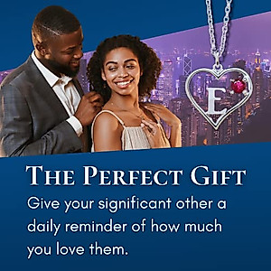 Arbach’s Icy Jewelry - Sterling Silver Box Chain Personalized Birthstone Pendant Statement Necklace - Heart & Letter (E)