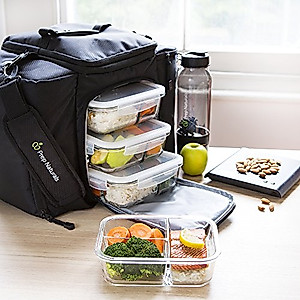 PrepNaturals glass food storage containers, meal prep container, bento box for lunch, dishwasher & microwave safe (multi-compartment)