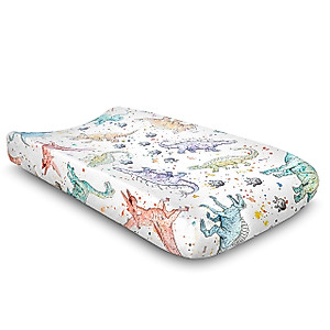 Watercolor Dinosaur Jersey Knit Changing Pad Cover | Extra Soft and Stretchy