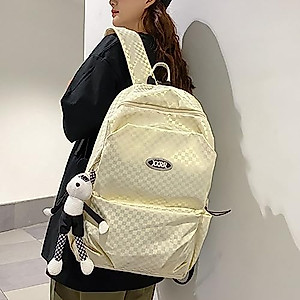 Verdancy Kawaii Backpack for Teens School College Students Travel Checkered Aesthetic Bookbag Schoolbag Casual Daypack (Yellow)